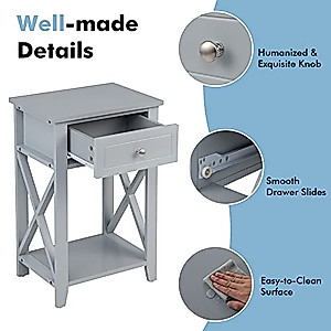 Giantex Modern X-Design Nightstand Set of 2, Bedside Table w/Drawer & Storage Shelf, Versatile Sofa Table End Table for Bedroom Hallway (2, Grey)