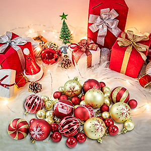 Christmas Balls,Christmas Tree Decorations Ornaments Set,44pcs Shatterproof Plastic Decorative Hanging Ball for Xmas Party Holiday Wedding (Red and Gold)