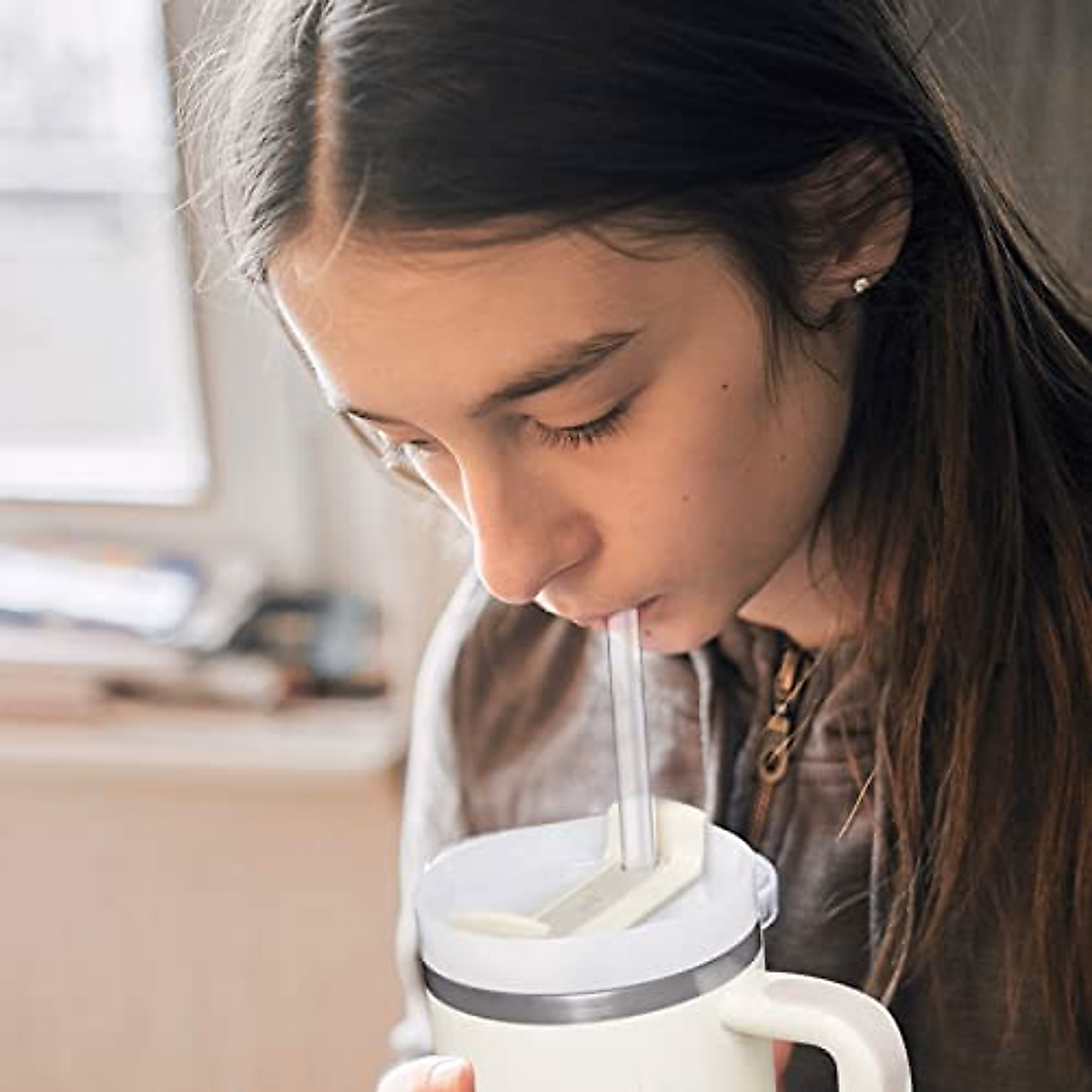 6Pcs Replacement Straws for Stanley Water Bottles, Plastic Straws Reusable Cleaning Brush Compatible with 14/20 /30/40 OZ Water Bottle, Cup Straws Drinking Reusable, Bottle Accessories (White)