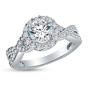 Size - 10-14k White Gold Round Infinity Twist Halo Cross Over Solitaire Engagement Ring CZ Cubic Zirconia (1.50cttw., 1.0ct. Center)
