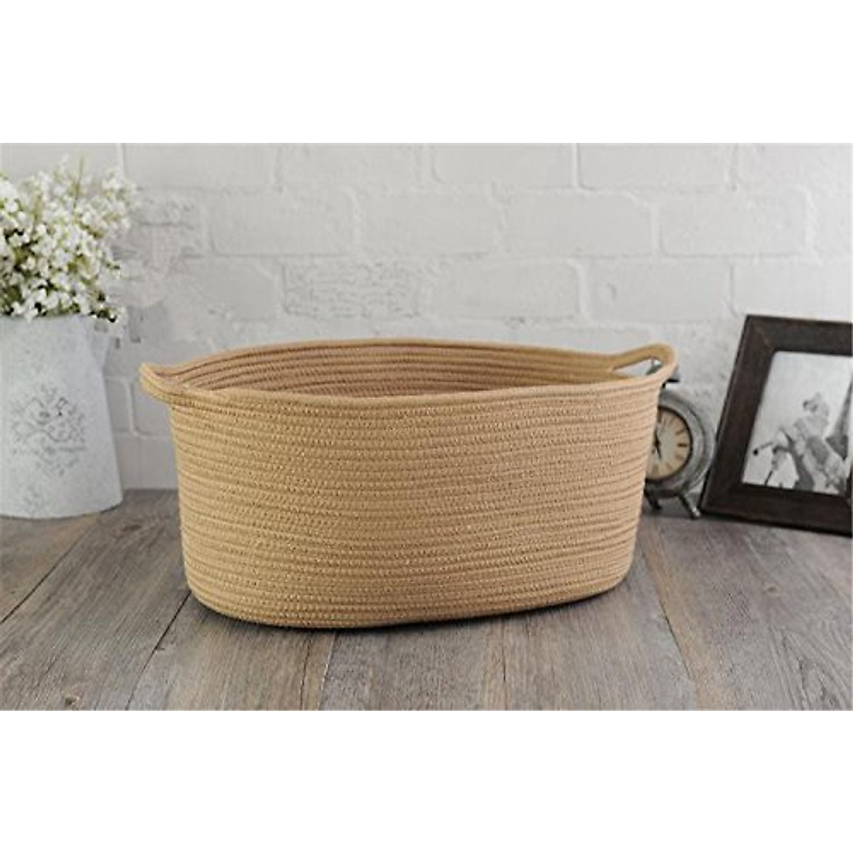 Extra Large Light Coffee Woven Cotton Rope Basket Bin for Blankets Towels Baby Toys Nursery Hamper Organizer, Collapsible Storage Laundry Baskets