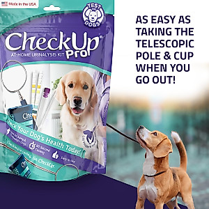 CheckUp Pro at Home Wellness Test for Dogs | Telescopic Pole, Cup, 2 Strips | Early Detection of 10 Health Indicators | pH, Protein, Urobilinogen, Glucose, Bilirubin, Ketone, S-Gravity, Blood in urine