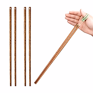 32cm/12.6inch Cooking Extended Wooden Chopsticks Reusable, 2 Pairs Chop Sticks for Kitchen Noodles Frying Hotpot with Lanyard, Japanese Chinese Extra Long Anti-Slip Chopsticks
