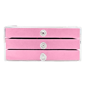 Jemjosh Clear Acrylic Velvet Jewelry Organizer with 3 Drawers, Stackable Display Storage Earrings Necklace Rings Bracelets Box Holder Case for Women, Pink