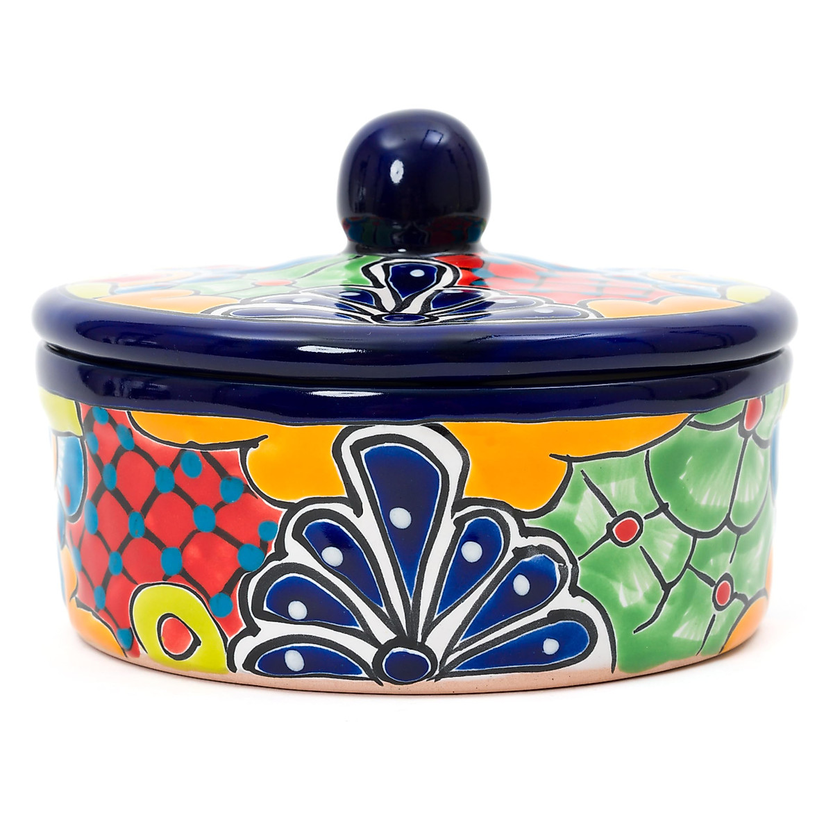 Enchanted Talavera Traditional Authentic Mexican Hand Painted Talavera Ceramic Tortilla Warmer Bowl With Lid Colorful Spanish Mexican Serveware Roti Pancakes Party Serving, Turquoise