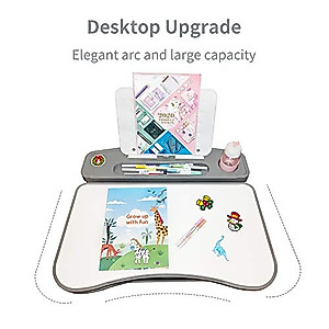 Gowxil Kids Study Desk and Chair Set, Multi Functional Height Adjustable Children School Study Desk with Tilt Desktop, Bookstand, LED Light, Metal Hook and Storage Drawer for Boys Girls, Grey