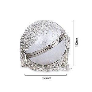 ZLXDP Tassel Pearl Beaded Crystal Party Evening Bag Wedding Round Ball Wrist Bag Round Clutch Purse Handbag (Color : White-Fruit peach5, Size : 1)
