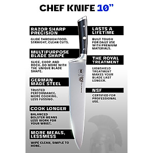 Dalstrong Chef Knife - 10 inch - Gladiator Series Elite - Forged High Carbon German Steel - Razor Sharp Kitchen Knife - Full Tang - Black G10 Handle - Sheath Included - Chef's Knife - NSF Certified