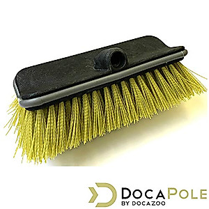 DocaPole Hard Bristle Deck Brush and Bi-Level Scrub Brush Extension Pole Attachment (11”) | Long Handle Scrub Brush and Deck Brush for Deck, House Siding, Brick, Concrete and More (Pole Not Included)