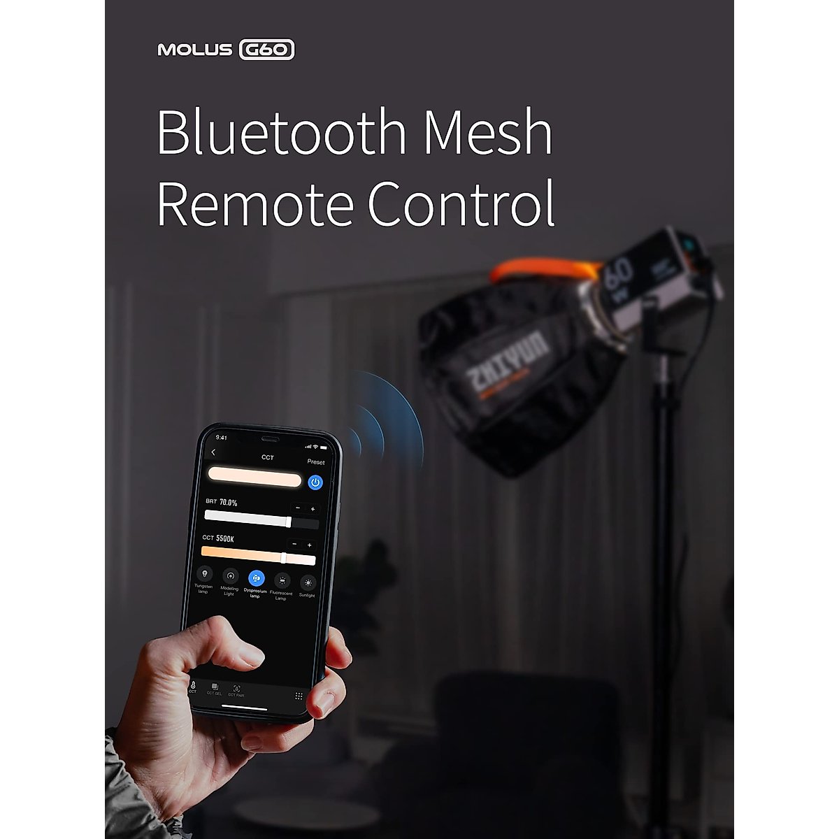 ZHIYUN Molus G60, Bi-Color Video Light, 300g Portable 60W COB LED Continuous Output Lighting, CRI≥96, TLCI≥97, Bluetooth App Control, ZY Mount Ecosystem DC/PD Power Supply