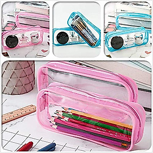 LIUCM Clear Pvc Zipper Pen Pencil Case, Portable Big Capacity Pencil Bag Makeup Pouch,Pink