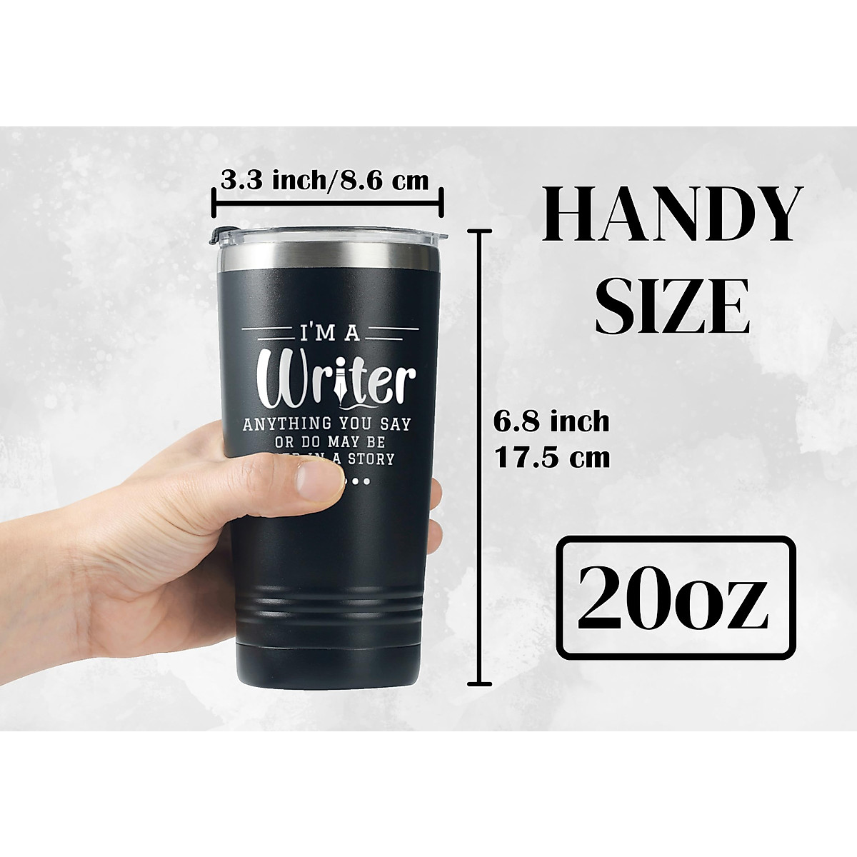 Onebttl Writer Gifts for Women/Men - 20oz/590ml Stainless Steel Insulated Tumbler with Straw - Graduation/Birthday/Christmas Gift for Writers, Novelist, Scriptwriter - Story, Black