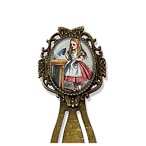 Classic Alice in Wonderland Drink Me - Handmade Oval Glass Metal Bookmark Book Lover