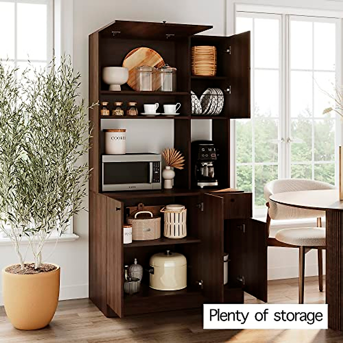 Living Skog Large Kitchen Storage Cabinet – Kitchen Cabinet with Extended Storage Space and Microwave Cart – Pantry Cabinet with Drawers – Kitchen and Pantry Cabinet (Brown)