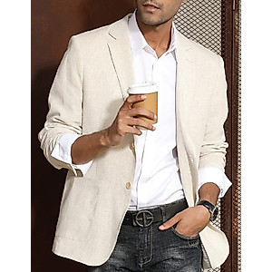 Mens Sport Coat Slim Fit Casual Jackets Two Button Linen Blazer Business Khaki XXL