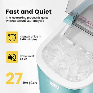 VIVOHOME Electric Portable Compact Countertop Automatic Ice Cube Maker Machine with Hand Scoop 10 Ice Bags and Self Cleaning Function 27lbs/Day Light Green
