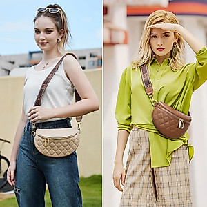 Eslcorri Small Crossbody Sling Bag for Women Trendy - Fashionable Fanny Packs Vegan Leather Chest Belt Bum Bag Anti Theft Crossbody Sling Purse for Travel Sport Camping - Apricot