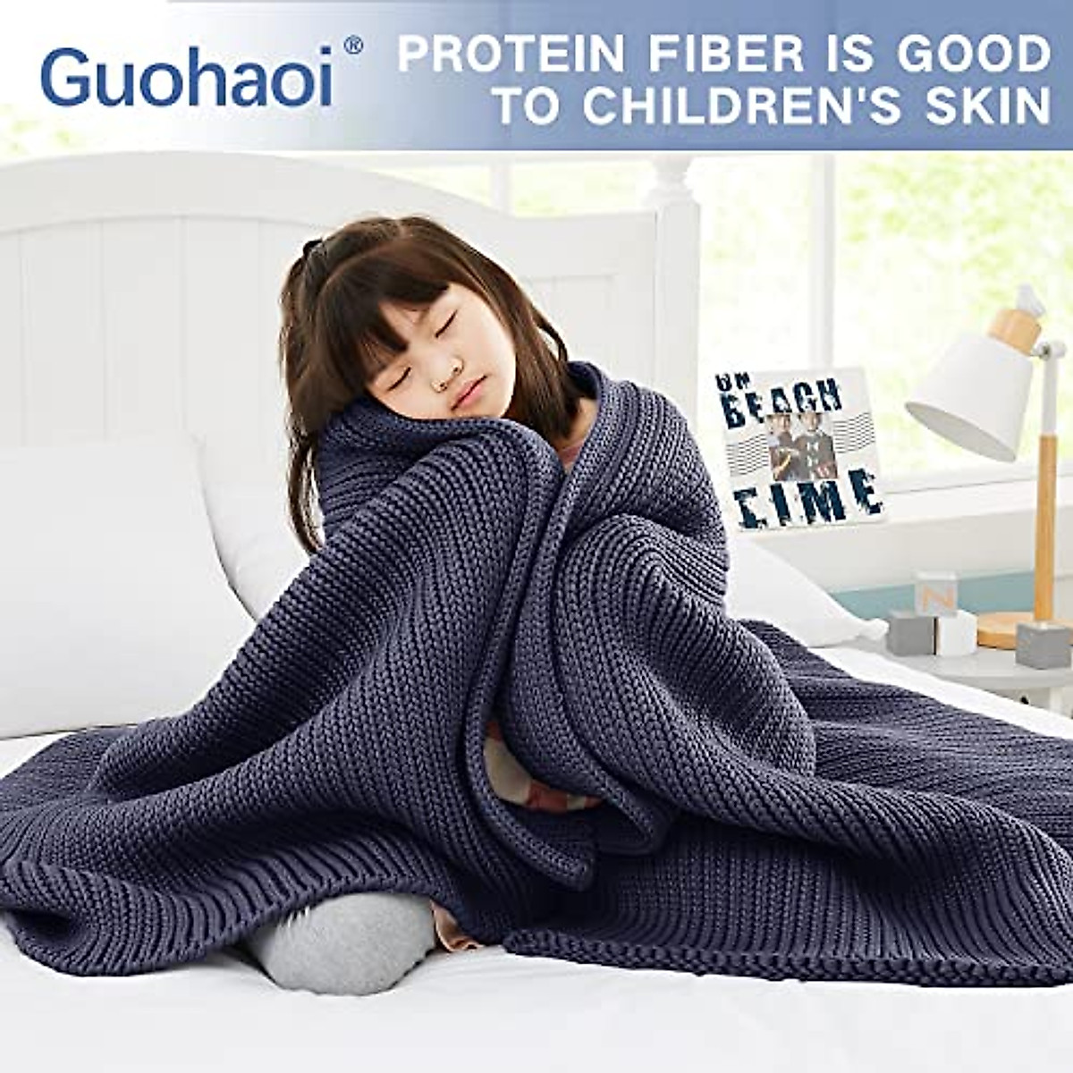 Guohaoi Knitted Weighted Blanket(Dark Grey 50"x60" 7lbs),Home Décor Cooling Throw Blanket for Hot Sleepers,Hand Made Chunky Knit Heavy Blanket Use on Twin Size Bed