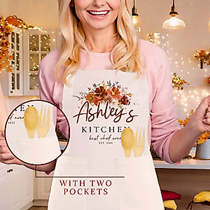 Personalized Spring Aprons for Womens, 8 Design Options, Customized Autumn Floral Kitchen Apron Gift for Girl