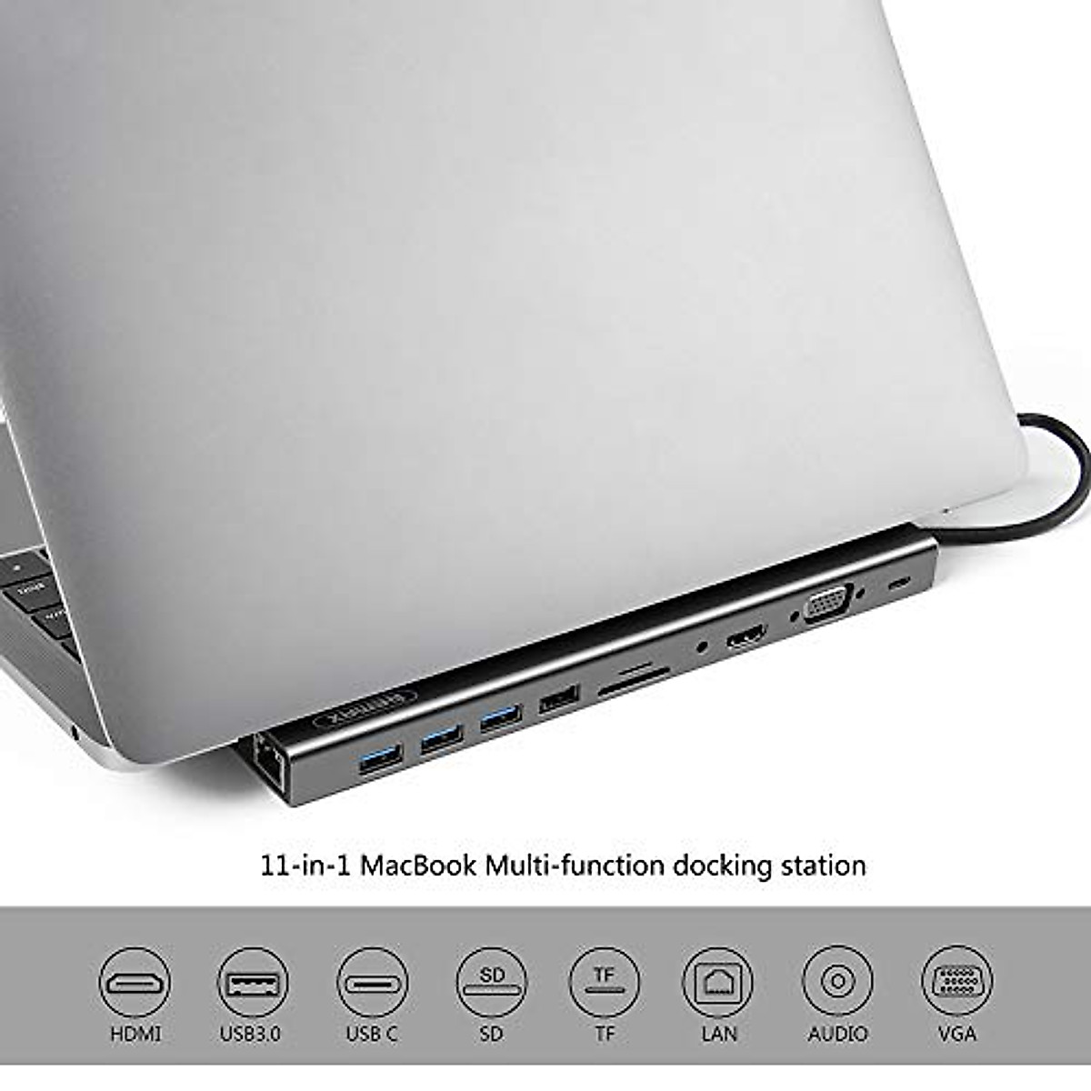XUNMAIFHB Portable Docking Station, HUB Type-C 11-in-1 Multi-Function Docking Station Type c to HDMI HD hub USB3.0, USB C, LAN, Audio, VGA, SD/TF Fast Transmission