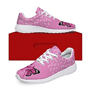 lodaden Pink Shoes Mens Womens Breast Cancer Awareness Sneakers Tennis Running Shoes Gifts for Survivor,US Size 9 Women/7.5 Men