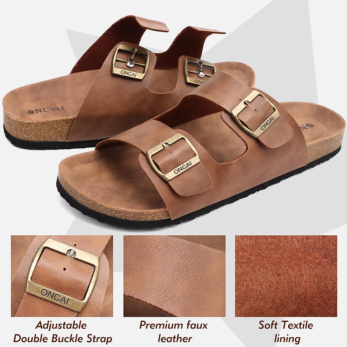 ONCAI Men's-Slide-Sandals-Beach-Slippers-Slippers Shoes Indoor and Outdoor Anti-skidding Flat Cork Sandals and Male Summer Beach Slippers with Non-Slip Soles Size 12