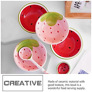 UPKOCH 1 Set Dessert Bowl and Spoon Strawberry Shaped Serving Bowls Ceramic Salad Bowls Kitchen Mixing Bowls Fruits Dish for Cereal Pasta Snack Appetizer Kids Food Container