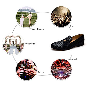 Men's Vintage Velvet Embroidery Noble Loafer Shoes Slip-on Loafer Smoking Slipper Tassel Loafer, Black/01, 12 US