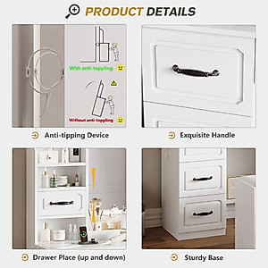 Makeup Vanity Desk with Lights and Charging Station, White Vanity Set with 5 Drawers & Stool for Girls Women Vanity Dressing Table for Bedroom, 3 Lighting Modes Adjustable Brightness