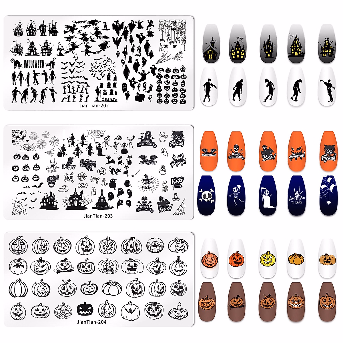 8 PCS Halloween Nail Art Stamping Plates Skull Ghost Bat Spider Witch Halloween Designs Nail Art Plates Templates Nail Stamping Plates 1 Stamper 1 Scraper Lace for DIY Printing Manicure Decoration