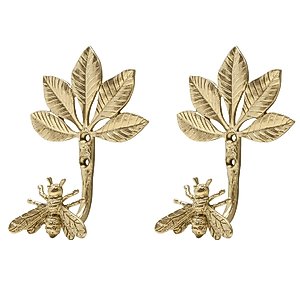 SOFFEE DESIGN Set of 2 Wall Mounted Metal Coat Hooks, Gold Bee Leaf Hanging Rack Hooks for Entryway, Bathroom, Bedroom Farmhouse Decoration