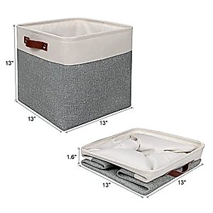 Univivi Fabric Cube Storage Bins 13 x 13 Storage Cube Bins with Hard Bottom and PU Handles Storage Cubes Organizer for Shelf Nursery Home 4 pack（Dark Grey）