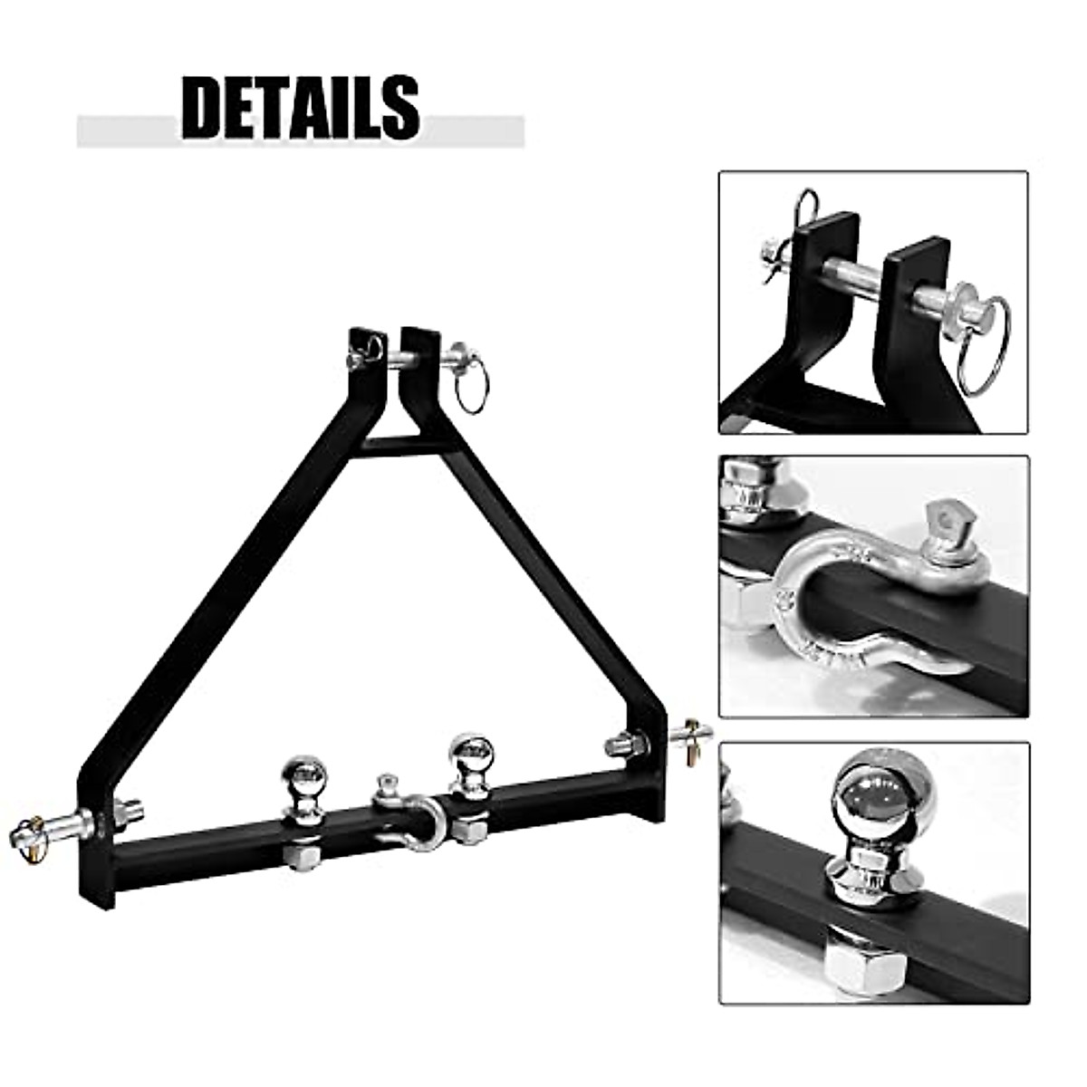 3 Point Trailer Hitch Receiver, Heavy Duty Drawbar Traile Hitch Cat 1, Quick Hitch Tractor Attachments Compatible (Black)