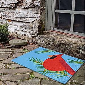 Jellybean Christmas Cardinal Perched In Pines 21x33" Indoor/Outdoor Doormat Rug
