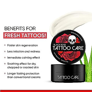 TATTOO CARE Makra Black Rose – Aftercare & Brightener Ointment - for New & Older Tattoos – Protects and Deeply Moisturizes – Enhances Colors, Prevents Fading, Brings Back Shine - 1.2 Oz/35 g