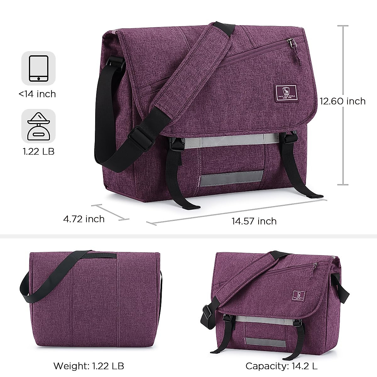 OIWAS Messenger Bag for Women, 14 Inch Laptop Crossbody Bags Men Casual Satchel Shoulder Bag College Travel Office Briefcase