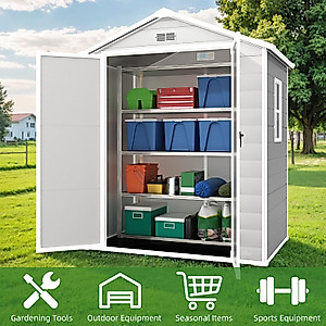 Outdoor Resin Storage Shed with Reinforced Floor, All Weather-Resistant, Plastic Shed for Storing Gardening Tools, Bicycles,Patio Furniture or Lawn Mower, Secure Door Lock (Gray)