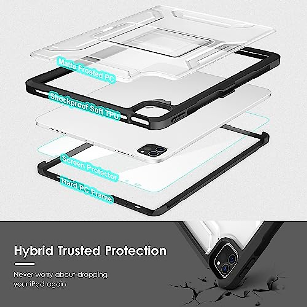 DTTOCASE for iPad Pro 11 Inch Case, iPad Air 5th / 4th Generation 10.9 Inch (2022/2020) Case with Matte Frosted Shockproof Back Back [Anti-Scratch,Support Touch ID,Camera Protection]-Black