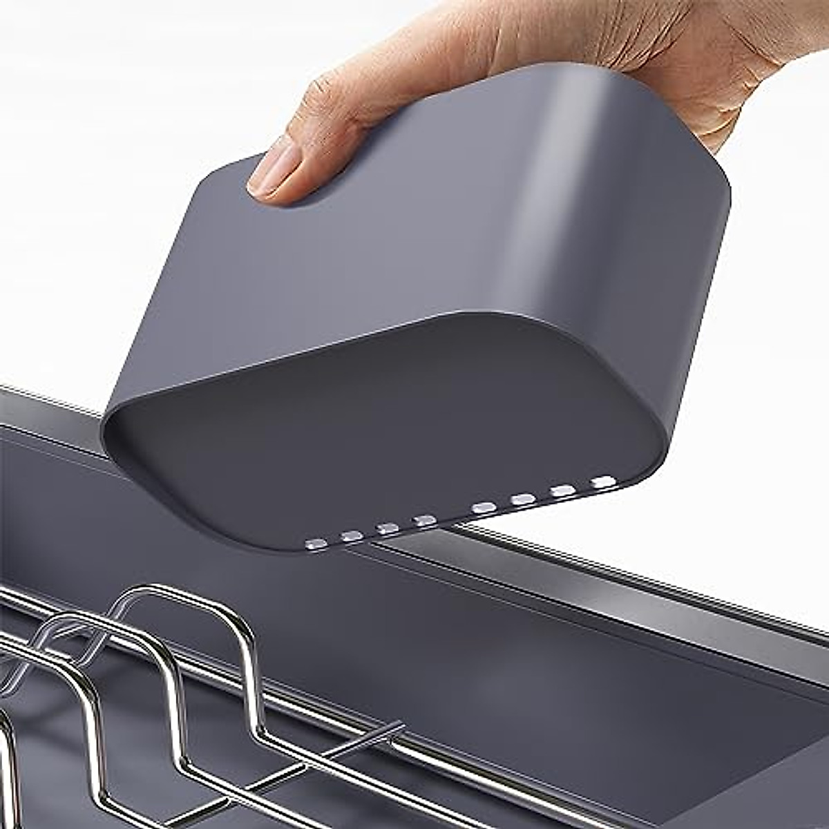 Dish Drying Rack - Expandable Dish Racks - Large Stainless Steel Dish Drainer for Kitchen Counter with Utensil Holder and Cup Holder, Grey