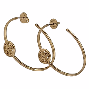 Tory Burch 137720 Tory Gold Tone Rope Logo Women's Hoop Earrings