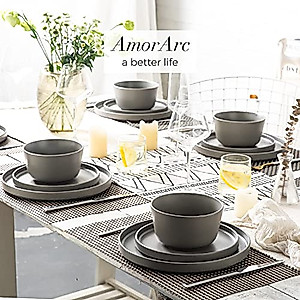 AmorArc Ceramic Dinner Plates Set of 6, 10.0 Inch Matte Stoneware Plates for Kitchen,Modern Flat Dinnerware Dishes Set,Microwave& Dishwasher Safe, Scratch Resistant,Matte Grey