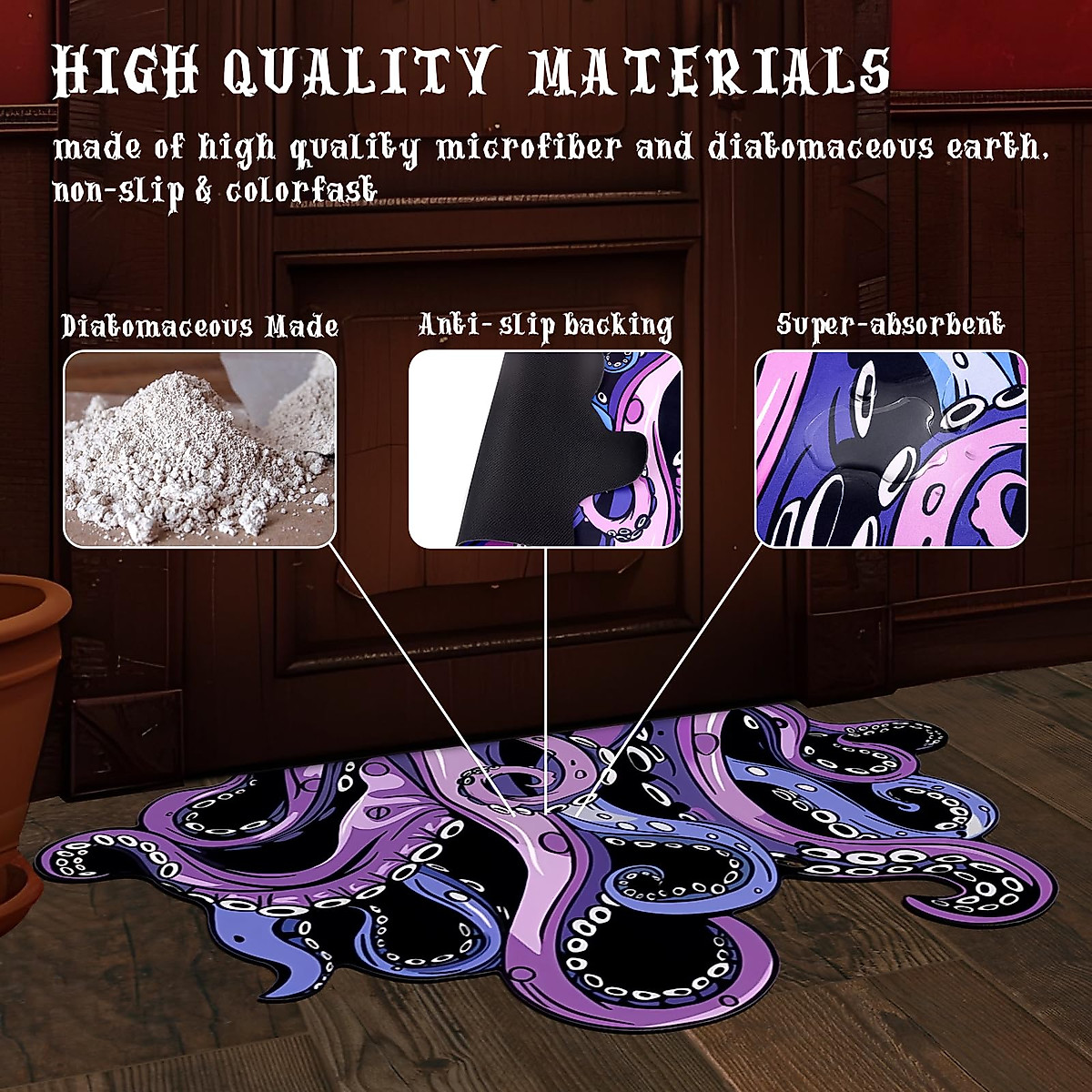 Cthulhu Tentacles Octopus Rug Bath Mat, Funny Unique Octopus Goth Cool Rug Non Slip Water Absorbent Mat, Unique Gift for Tabletop RPG Gamers, HP Lovecraft Fans Bathroom Shower Mat (Purple, 31x21 Inch)