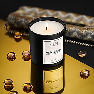LUCEO Mademoiselle Golden Vanilla and Patchouli Luxury Scented Soy Candle, 9 OZ. – Long Burning Candle Gift Set for Women – Large Scented Candle for Relaxation – Vegan Friendly