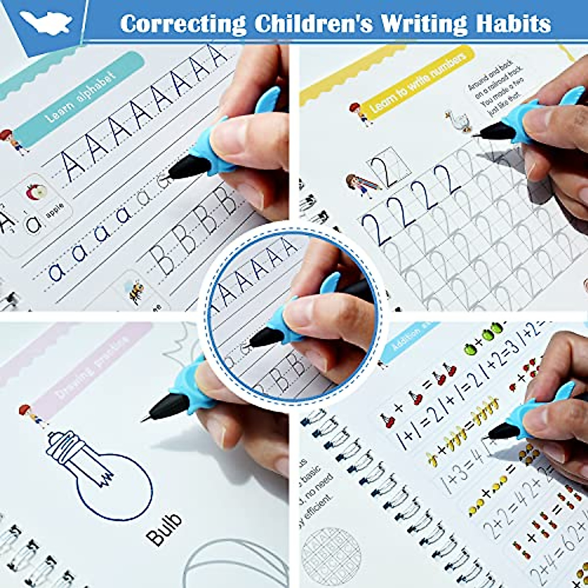 Hokeep Magic Practice Copybook For Kids Handwriting Practice Drawing Book Calligraphy Pens Set For Education Supplies Preschool Workbooks Age 3-5 (Extra Large)
