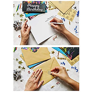 Happy Birthday Cards with Envelopes and Stickers – 20 Unique Designs Greeting Notes, 4x6 Inches when Folded, Thick Cardstock, Matte Finished in a Sturdy Box