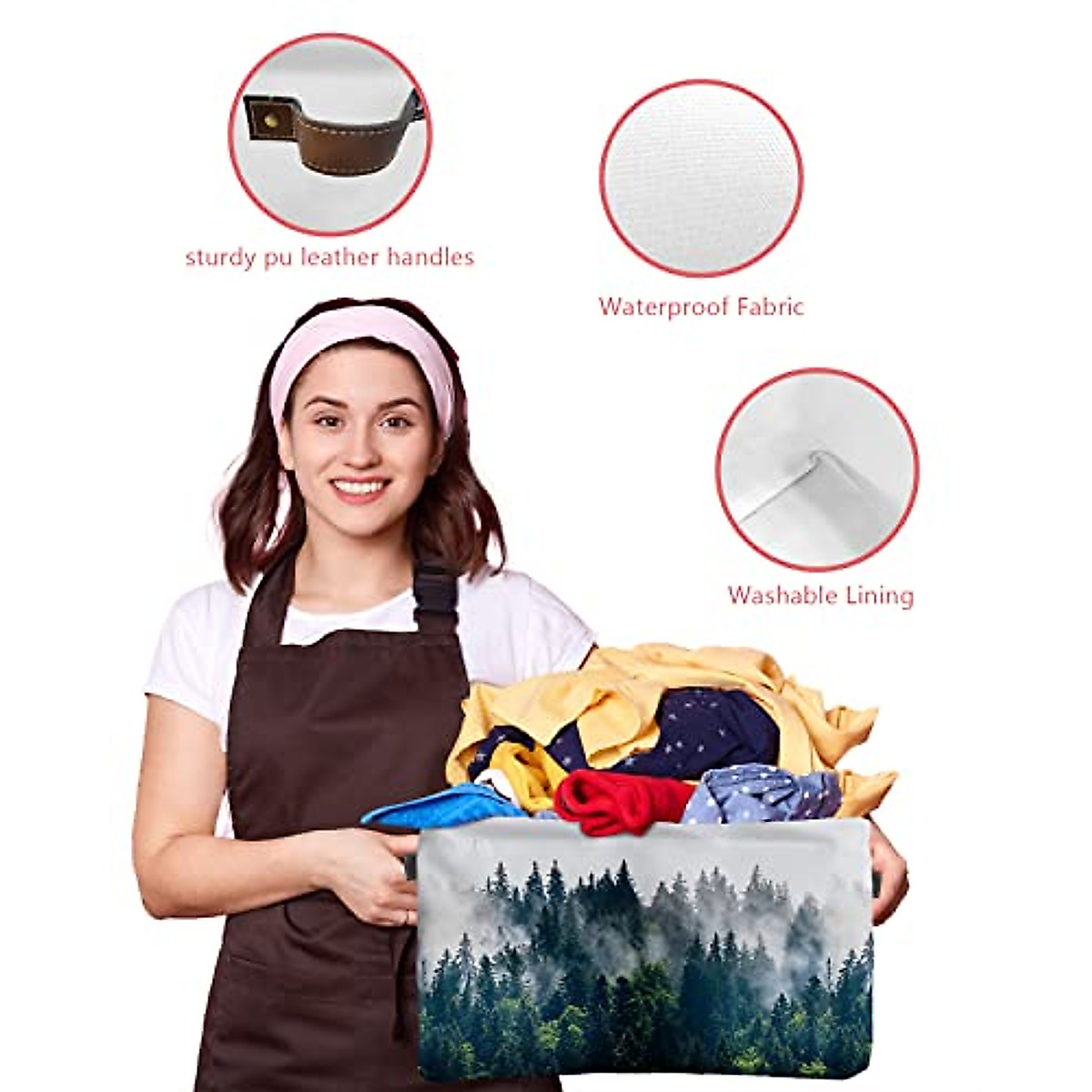 Green Forest Storage Basket for Shelves, Spring Summer Botanical Natural Scenery Storage Cube Fabric Storage Bins, Closet Organizers with Handles for Book, Toys, Cloth, 15"x11"x9.5", 1 Pack