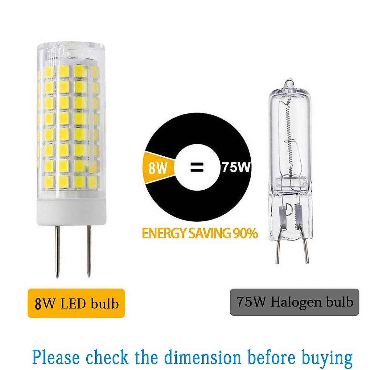 ZSCBBKJ G8 Non-Dimmable Bi-Pin Base LED Bulb,75W Halogen Bulb Replacement,Daylight White 6000K,8W,AC 110V,750LM(4 Pack