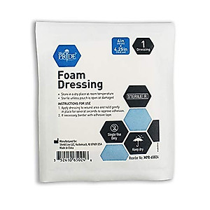 MED PRIDE Foam Dressings -10 Pack, 4'' X 4.25'' - Sterile, Hydrophilic, Highly Absorbent- Soft, Non-Adhesive Pads, Waterproof Dressing for Wound Care & Ulcers, Post Op Trauma + Injuries