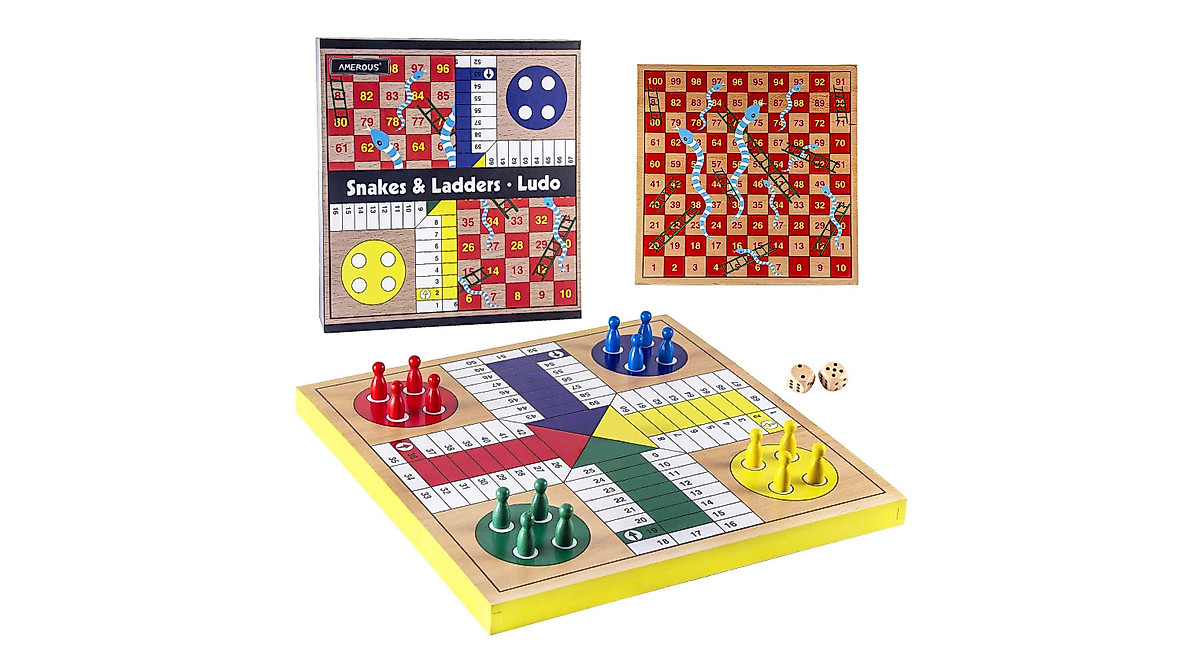 Fun AMEROUS 12" Wooden Ludo Board Game for Family