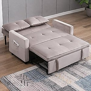 BALUS Loveseat Sofa, Convertible Sofa Bed with Side Pockets, 2 Seater Small Sleeper Sofa, Pull Out Couch for Living Room/Bedroom, Light Gray
